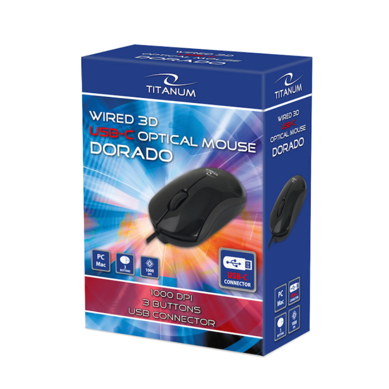 Wired optical mouse with USB-C connector Black – Total Tec